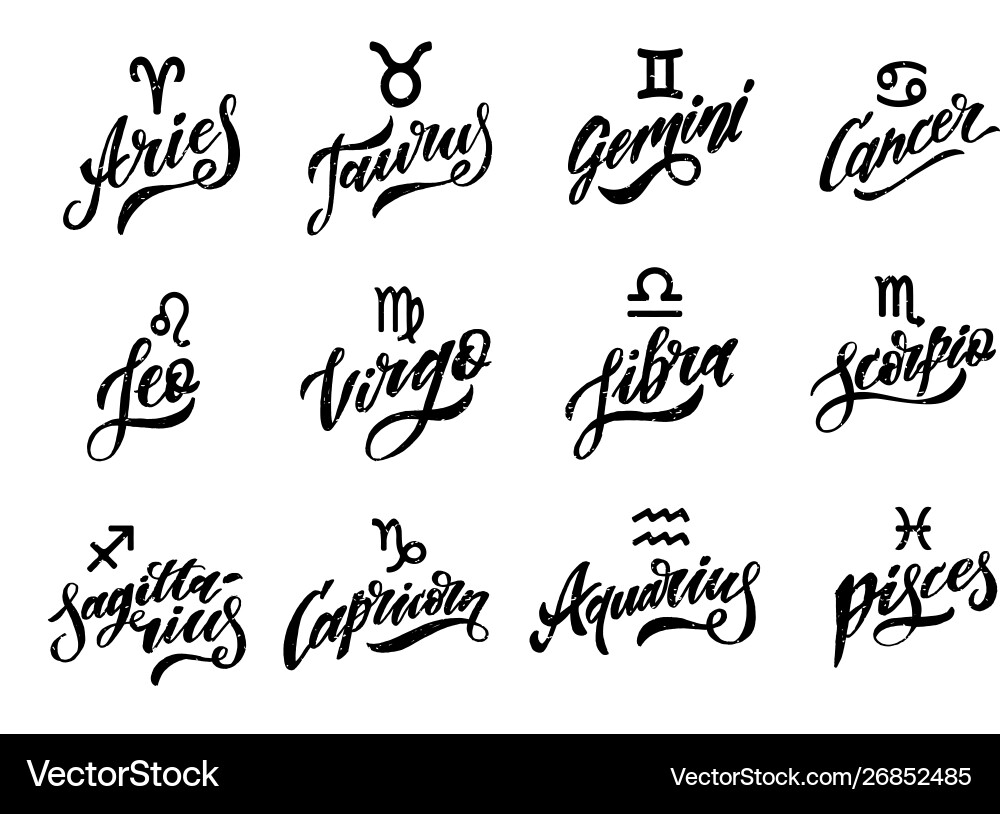Horoscope set lettering calligraphy brush text Vector Image