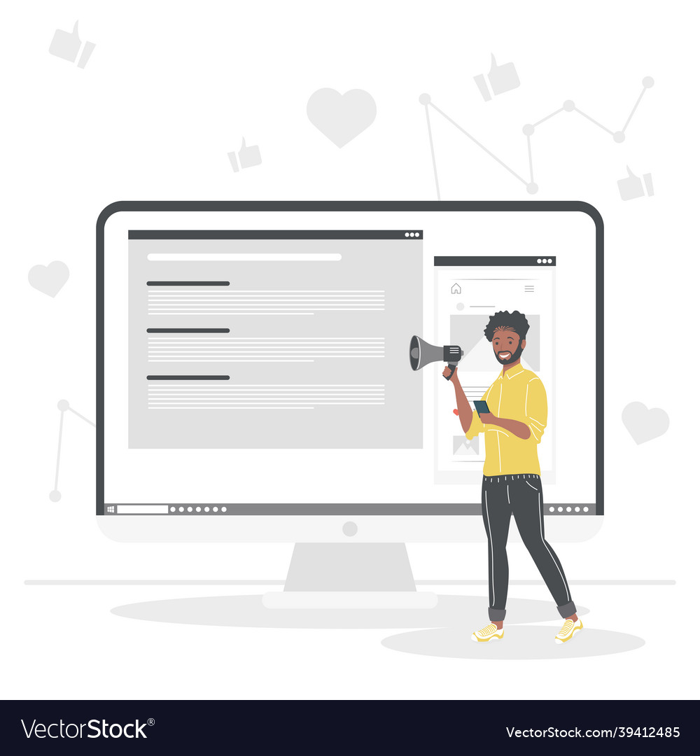 Man in front of computer Royalty Free Vector Image