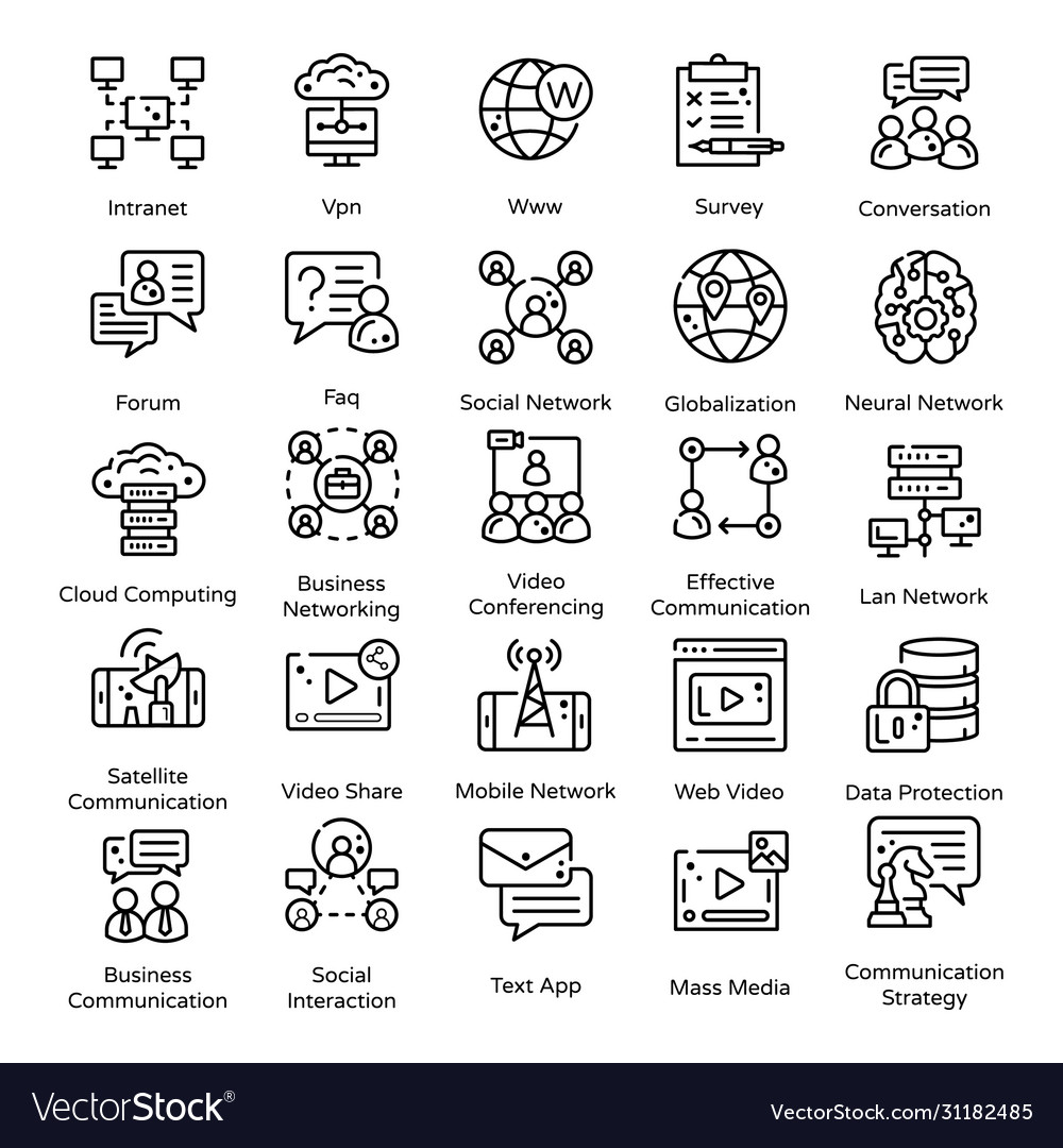 Network and communication line icons pack Vector Image