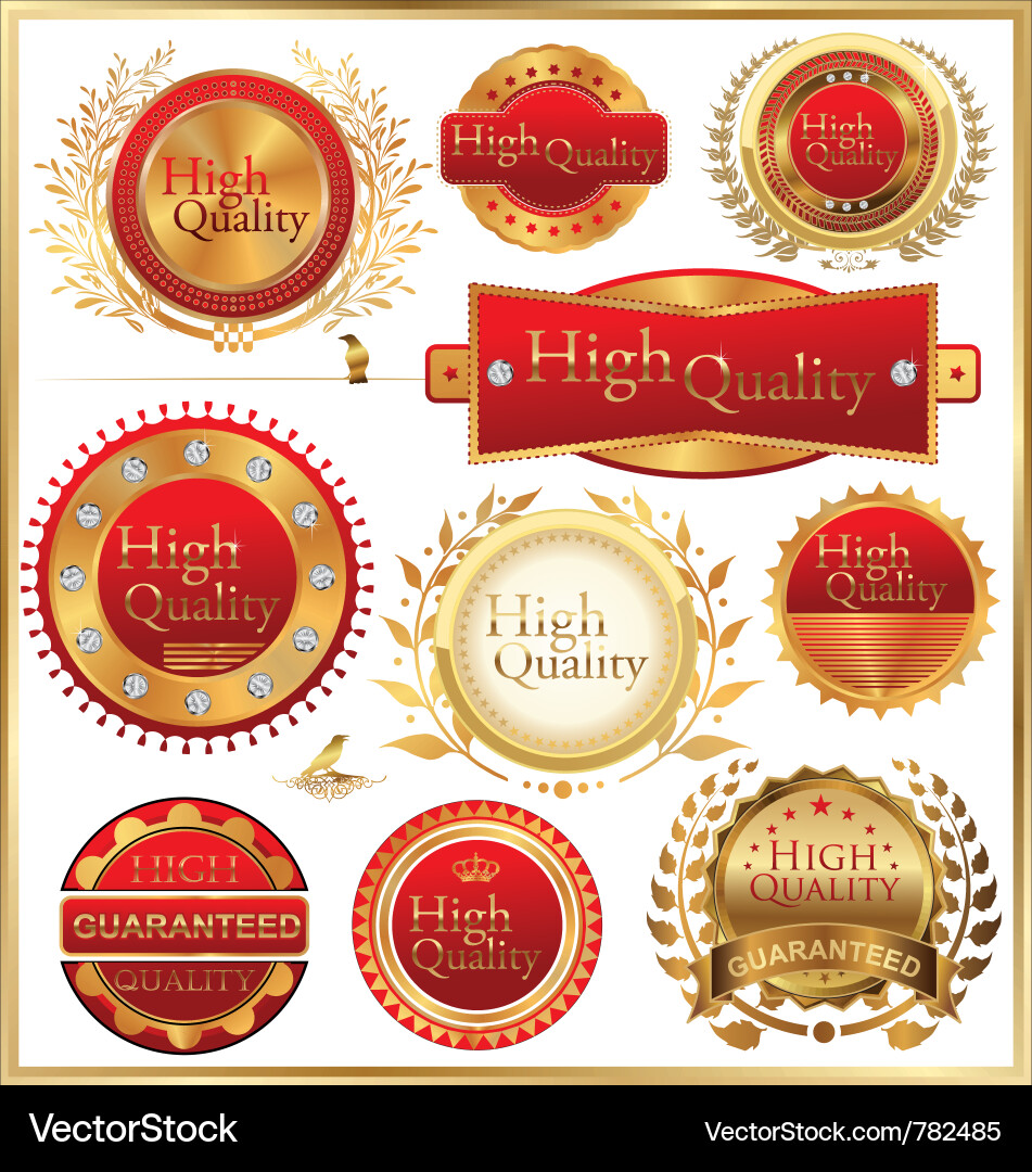 Set of golden quality labels and emblems Vector Image