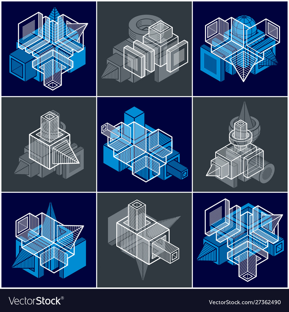 Abstract constructions set dimensional designs Vector Image