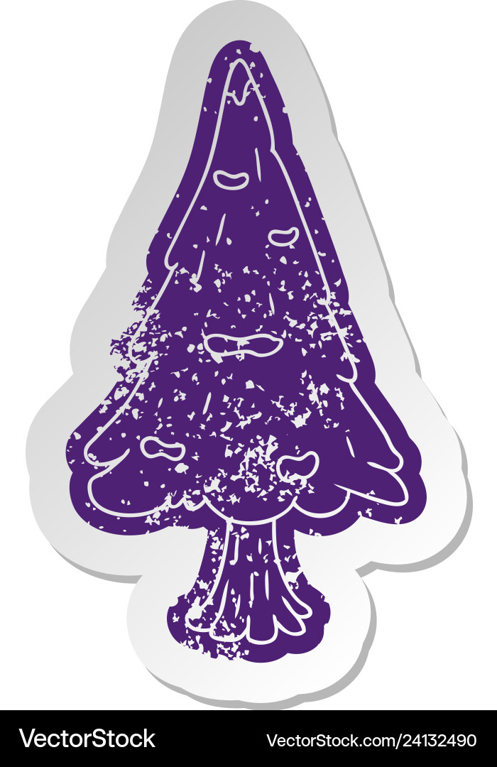 Distressed old sticker single snow covered tree Vector Image