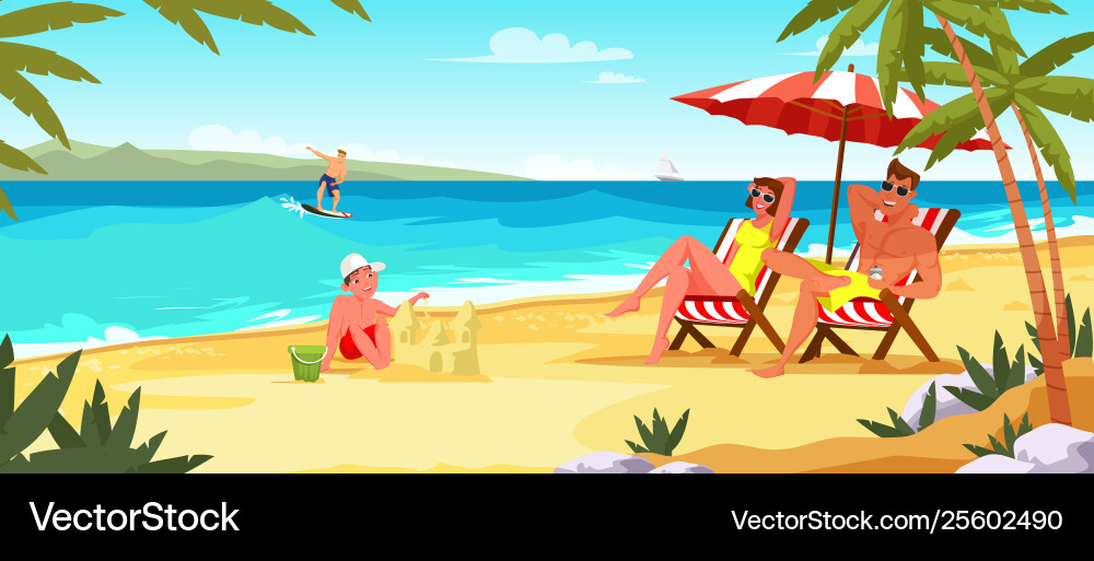 Family summer vacation flat Royalty Free Vector Image