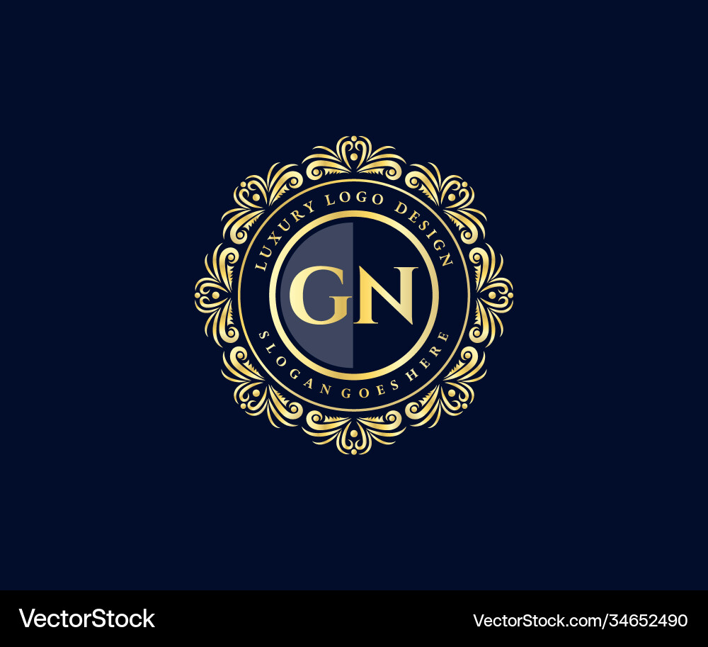 Gn initial letter gold calligraphic feminine Vector Image