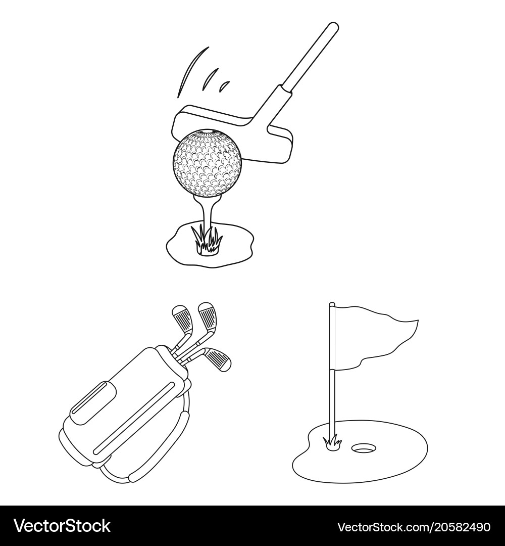 Golf and attributes outline icons in set Vector Image