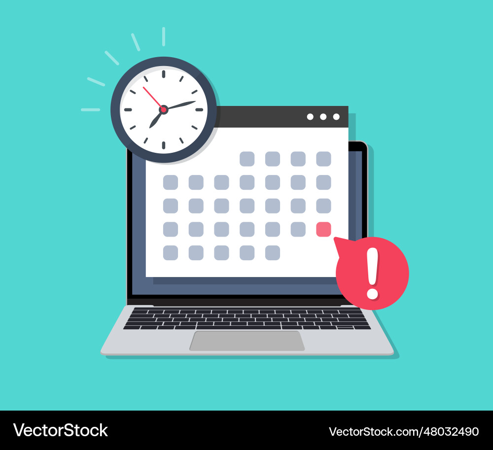 Laptop with deadline calendar date and clock Vector Image