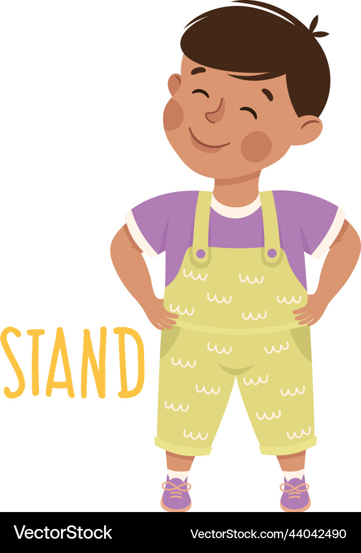 Little boy standing and smiling demonstrating Vector Image