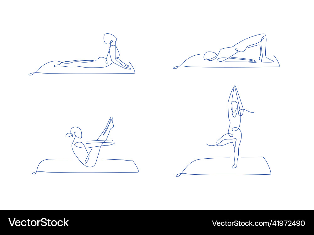 Pilates line art poses set outline Royalty Free Vector Image