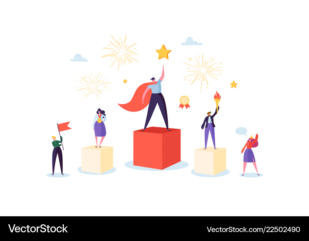 Successful business team on podium teamwork Vector Image