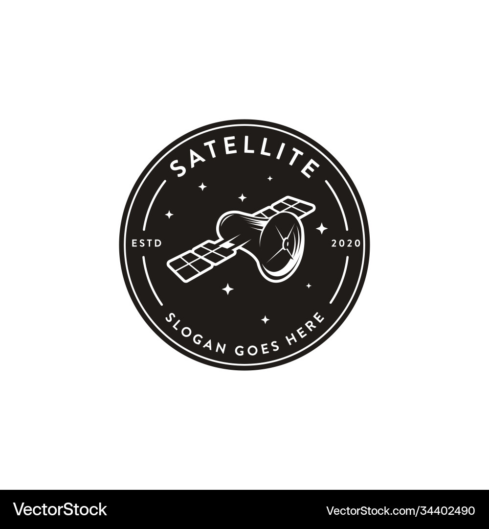 Vintage emblem label space satellite logo icon Vector Image