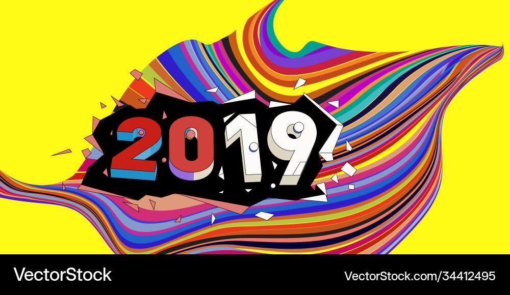 2021 new year text with wavy colorful line Vector Image