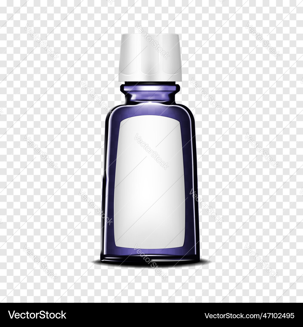 Clear dark blue glass bottle with white label Vector Image