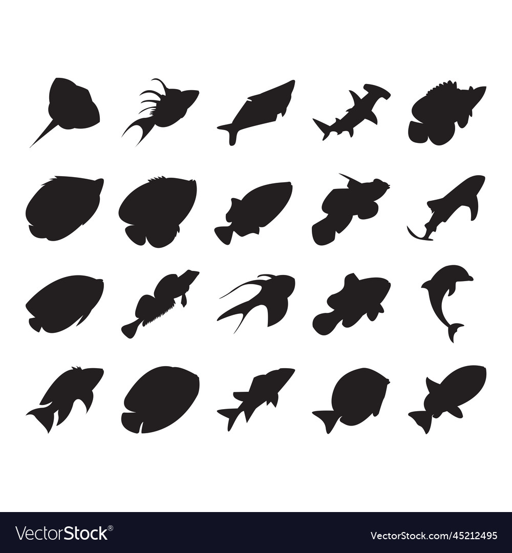 Fish silhouette icon set Royalty Free Vector Image