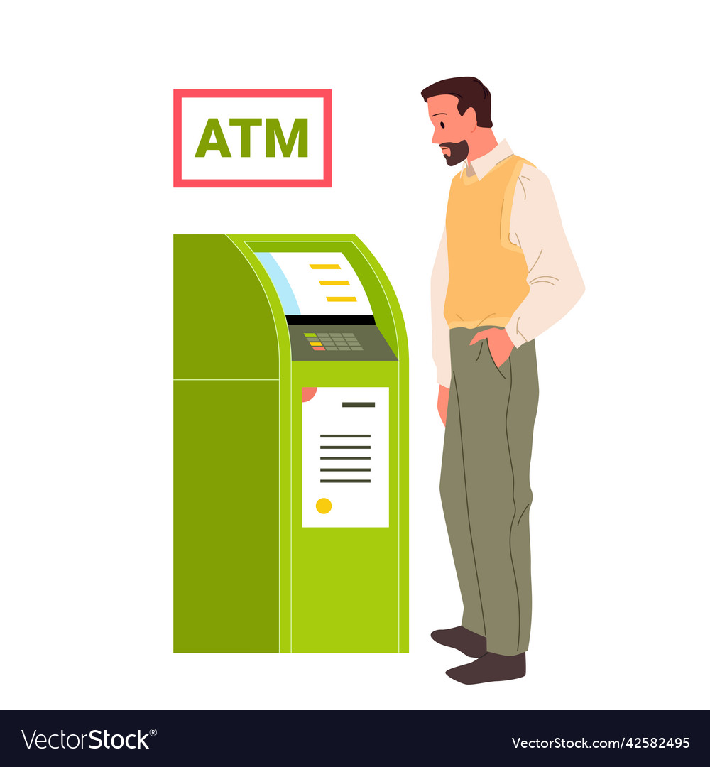 Man using atm to pay or withdraw cash money young Vector Image