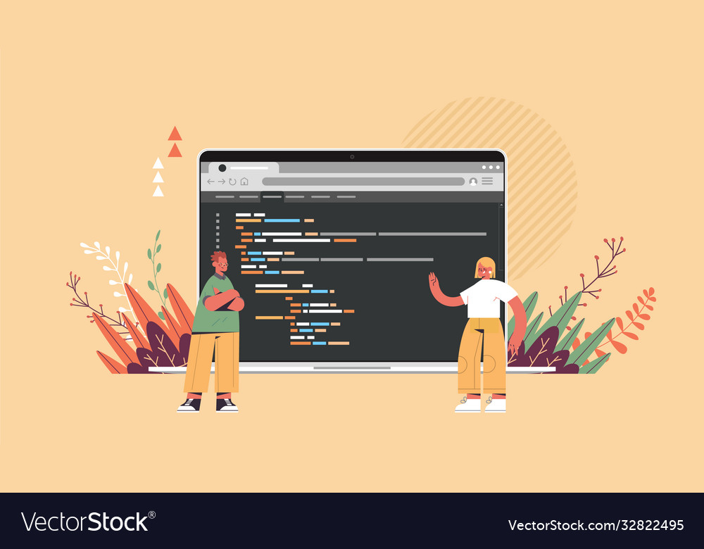 Software engineers programmers working on project Vector Image