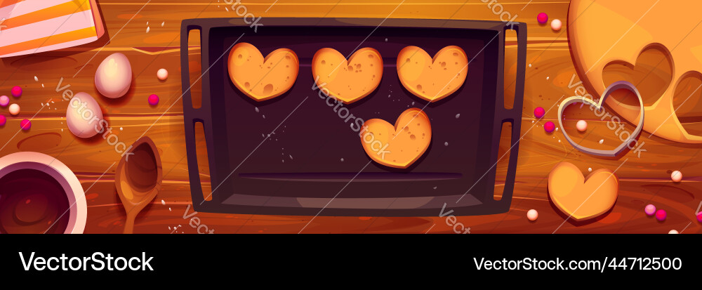 Baking sheet with cookies on kitchen table Vector Image