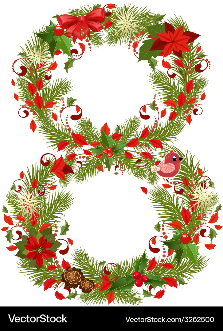 Christmas floral tree number 8 Royalty Free Vector Image