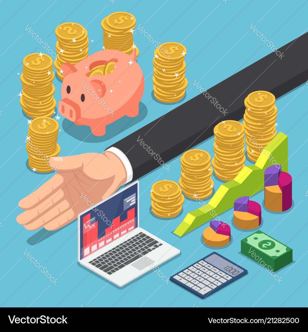 Isometric businessman divide the money for saving Vector Image