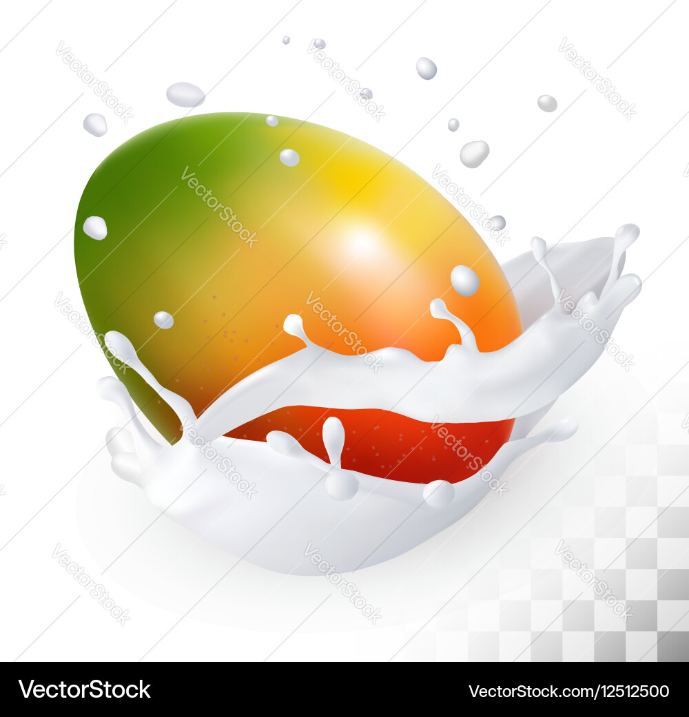 Mango in a milk splash on transparent background Vector Image