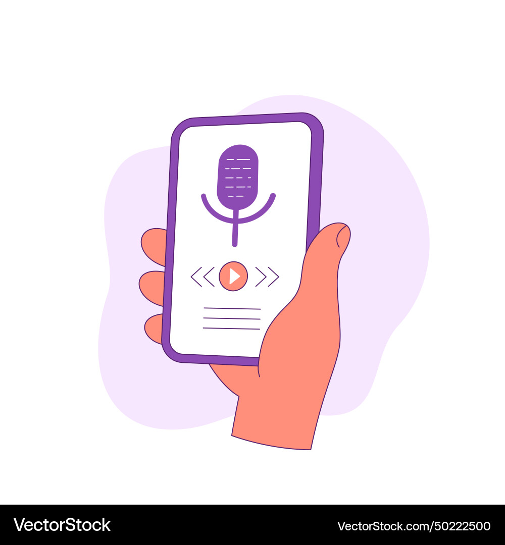 Podcast app phone in hand icon Royalty Free Vector Image