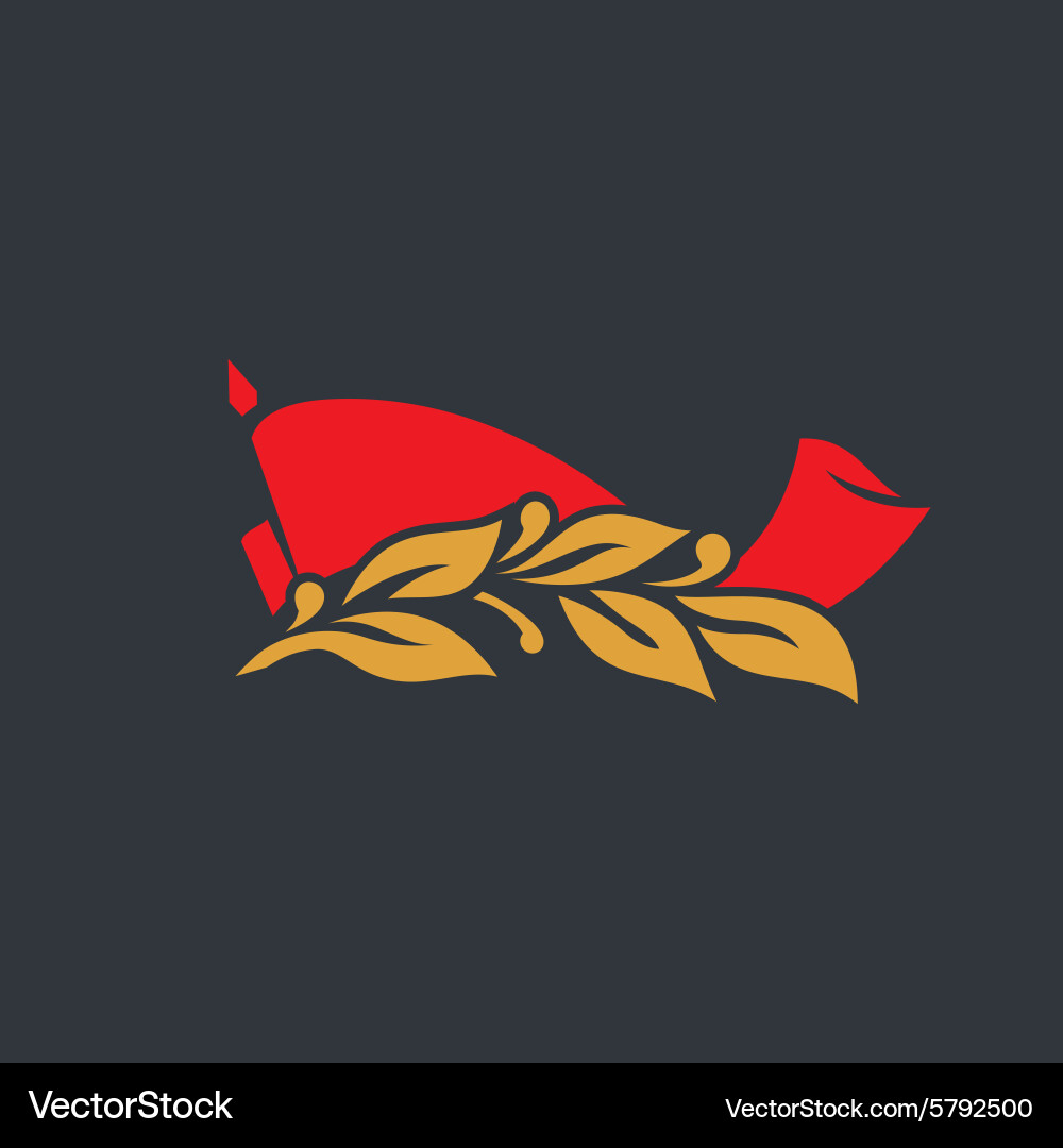 Red flag with a laurel branch sign Royalty Free Vector Image