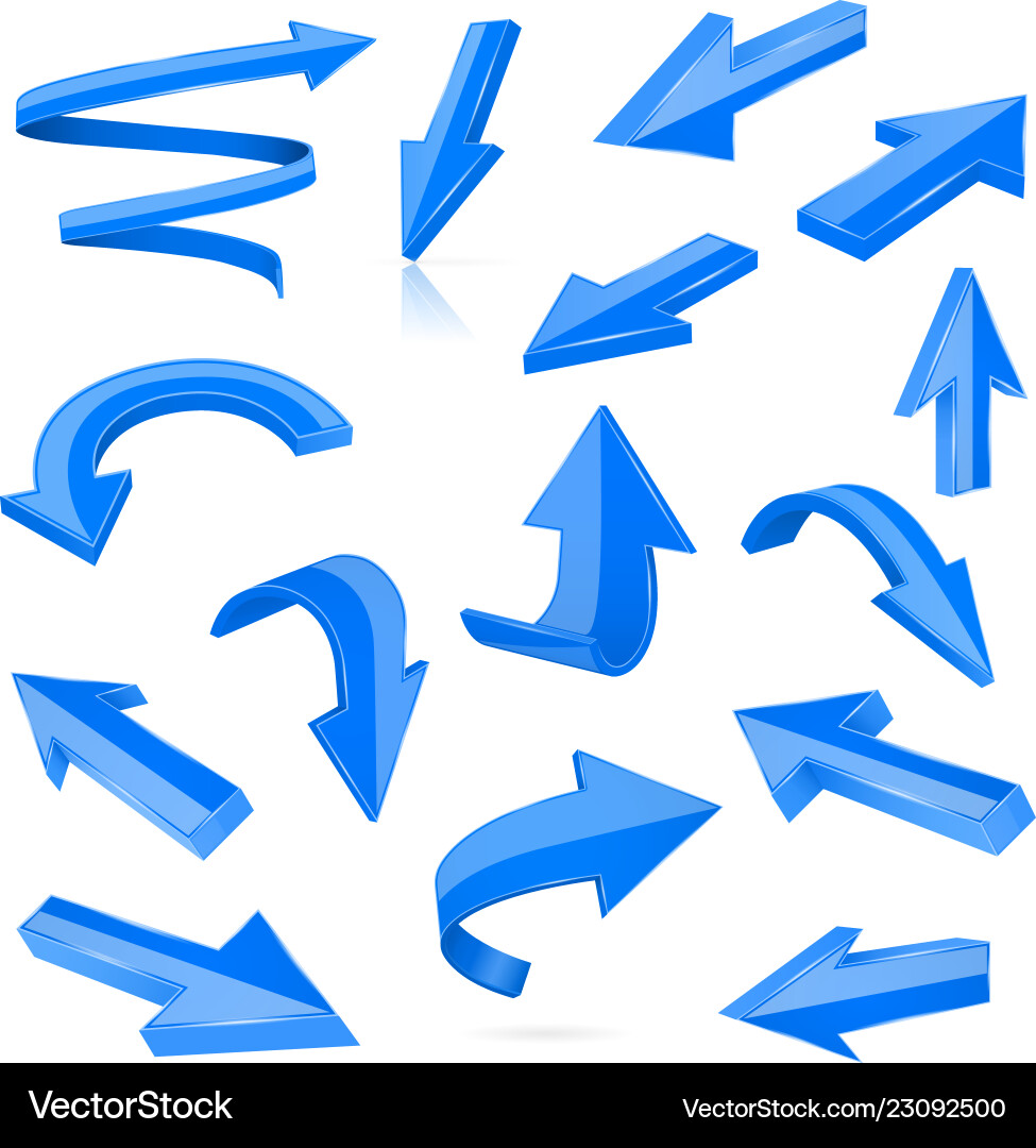 Set of blue 3d shiny arrows Royalty Free Vector Image