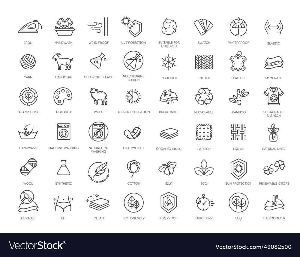 Set Of Fabric Features Icons Line Art Style Icons Vector Image