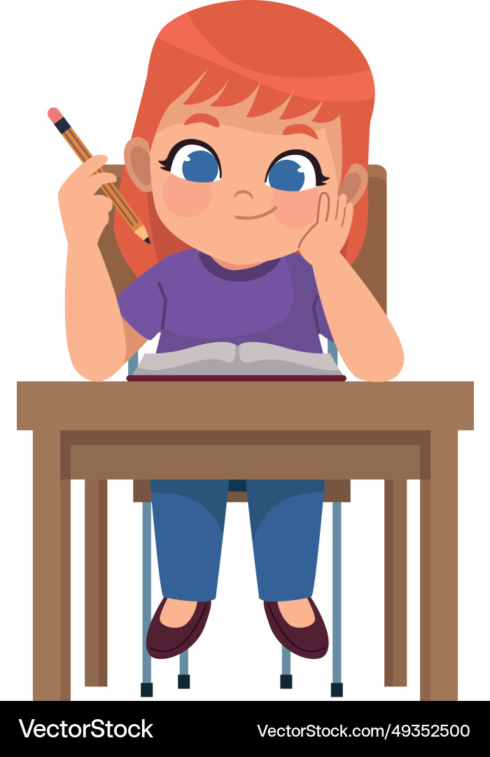 Student girl writing on desk Royalty Free Vector Image