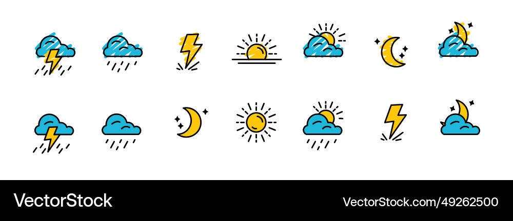 Sun rain snow moon cloud luna blue yellow Vector Image