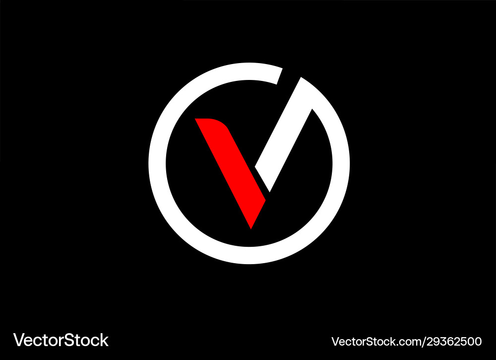 V alphabet letter with circle in black red white Vector Image