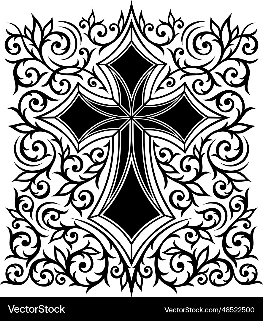 Victorian gothic cross with intricate ornament Vector Image