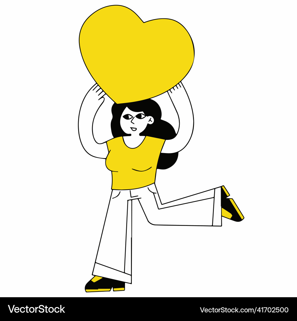 Woman run with big heart Royalty Free Vector Image