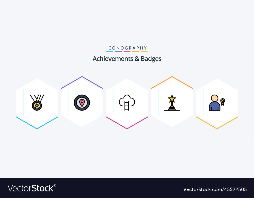 Achievements and badges 25 filledline icon pack Vector Image