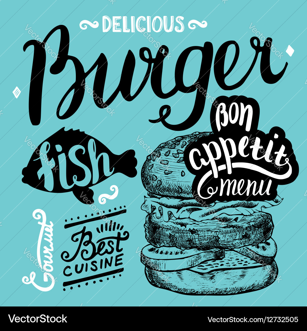 Burger food element for restaurant and cafe Vector Image