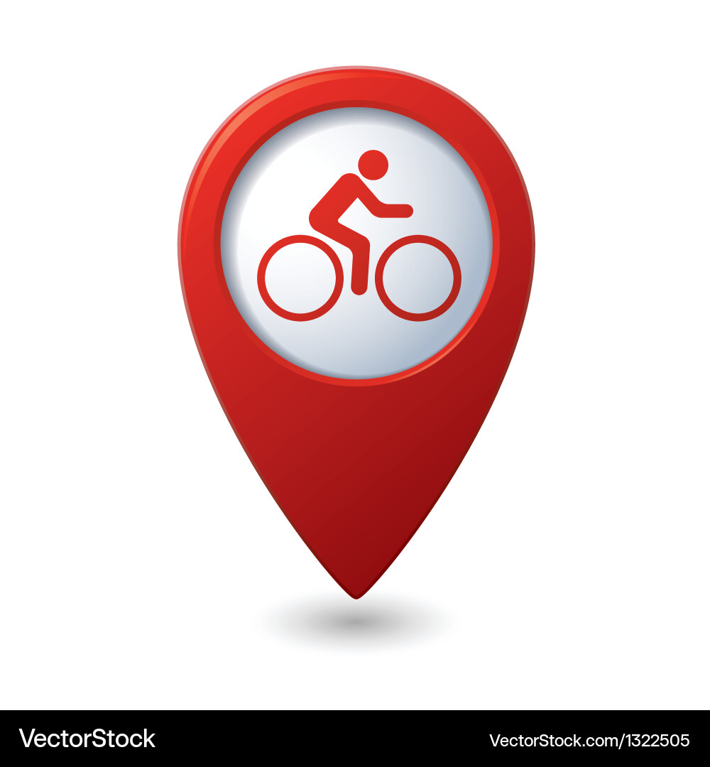 Cyclist icon on map pointer Royalty Free Vector Image