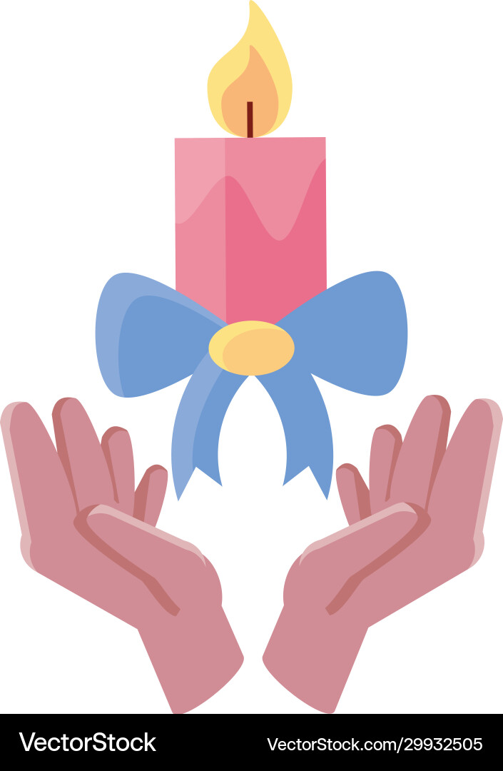 Hands holding an candle on white background Vector Image