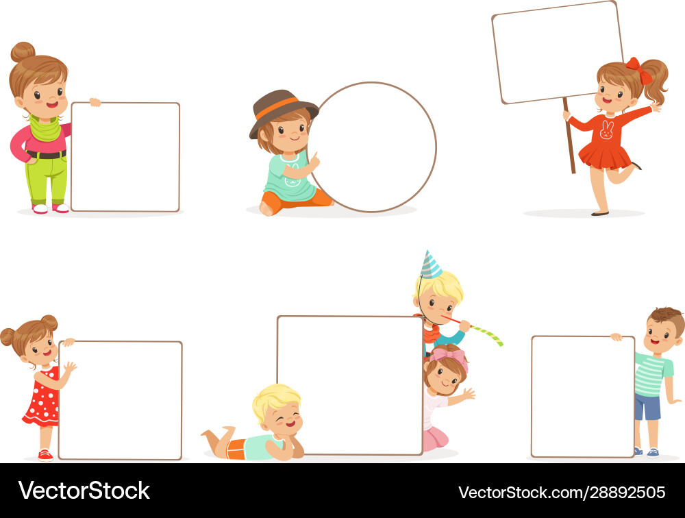Kids holding blank banners collection happy Vector Image