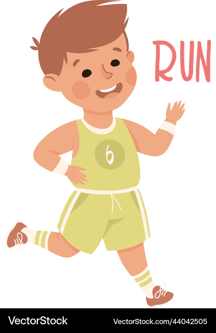 Little boy running marathon demonstrating Vector Image