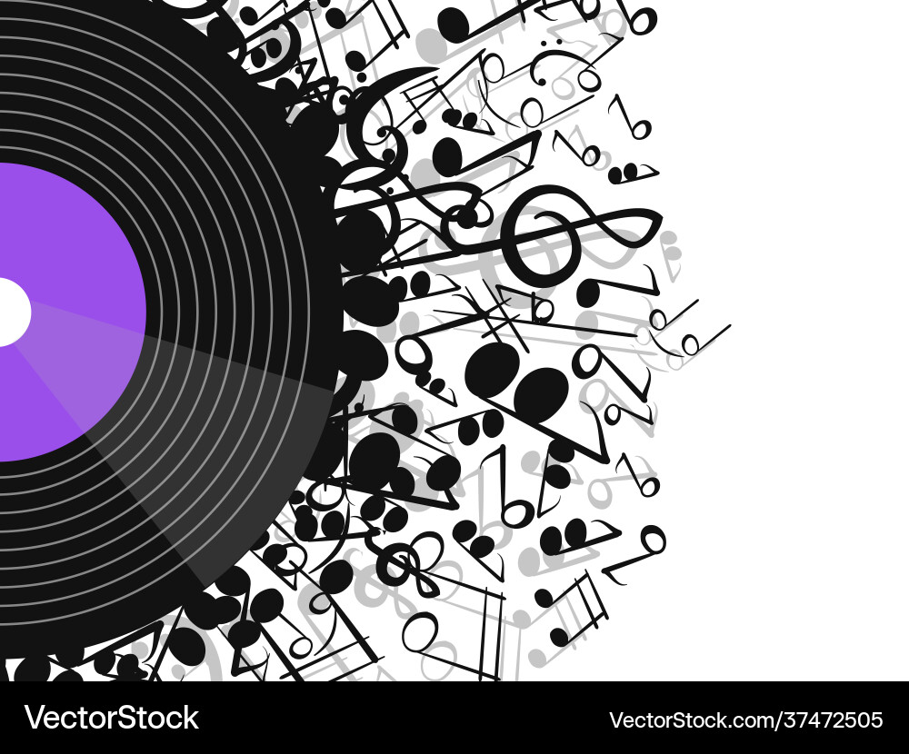 Music poster with vinyl record and notes Vector Image