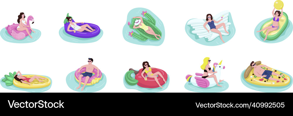 People float on air mattresses flat color Vector Image