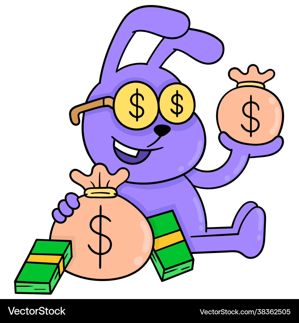 Rich rabbit animal holding pockets filled Vector Image