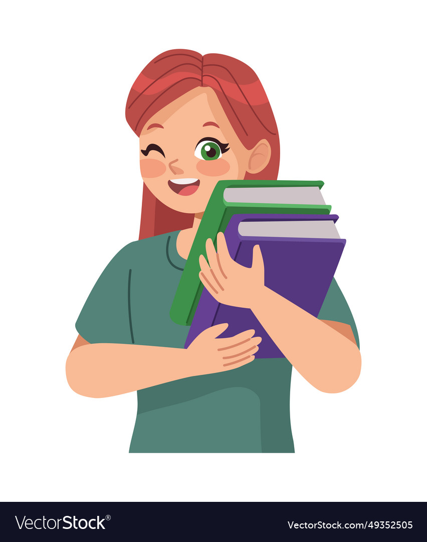 Student teen girl with books Royalty Free Vector Image