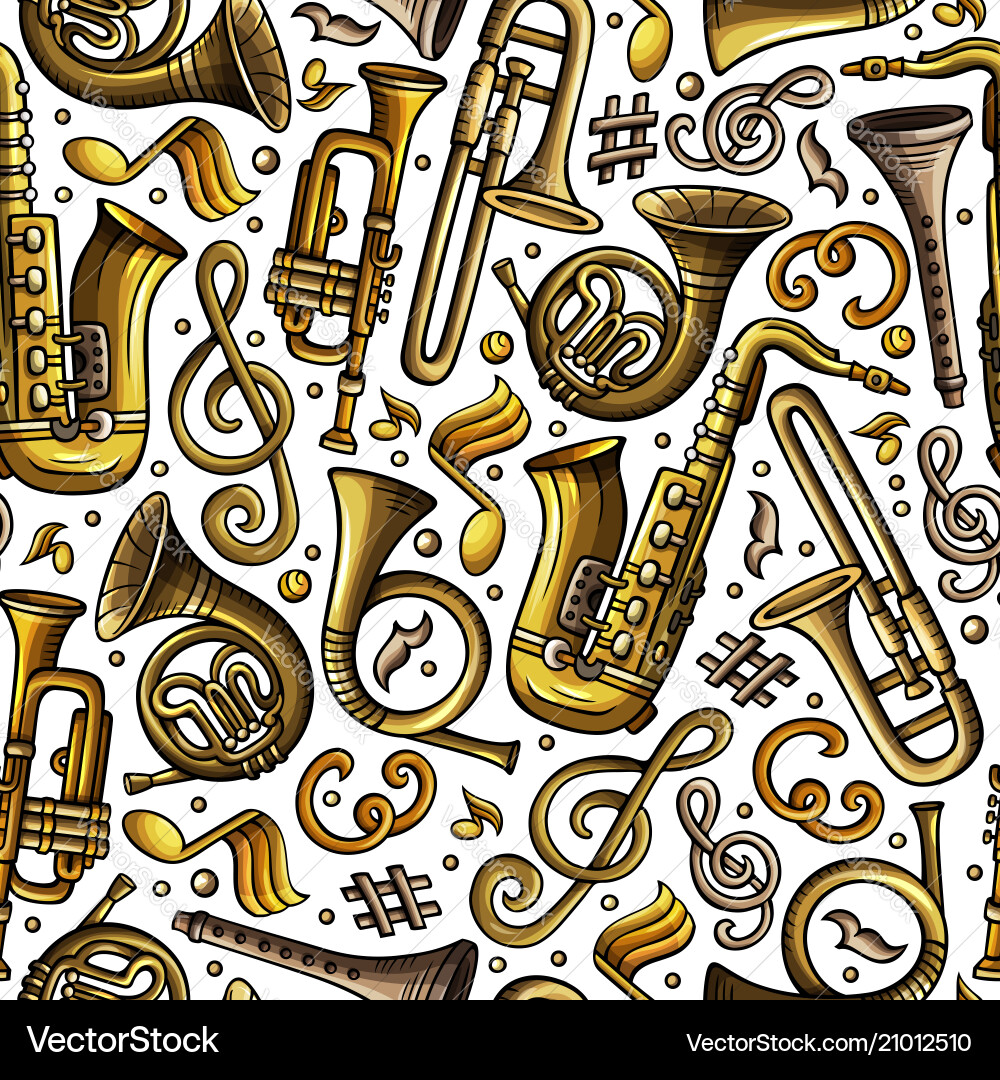 Cartoon hand-drawn classic music seamless pattern Vector Image