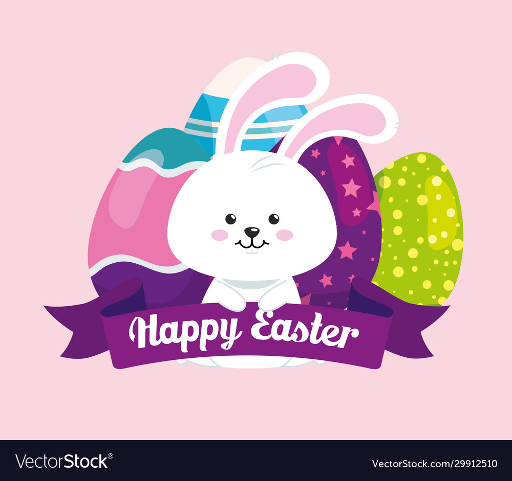 Happy easter card with cute rabbit and eggs Vector Image