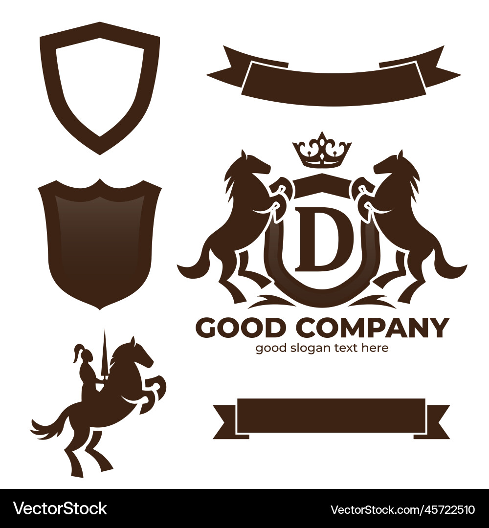 Letter d retro crest with shield and two horses Vector Image