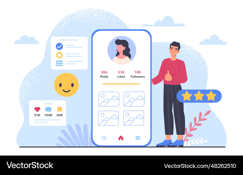 Man with page reviews concept Royalty Free Vector Image