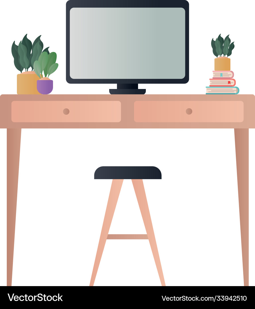 Office desk with chair and computer design Vector Image