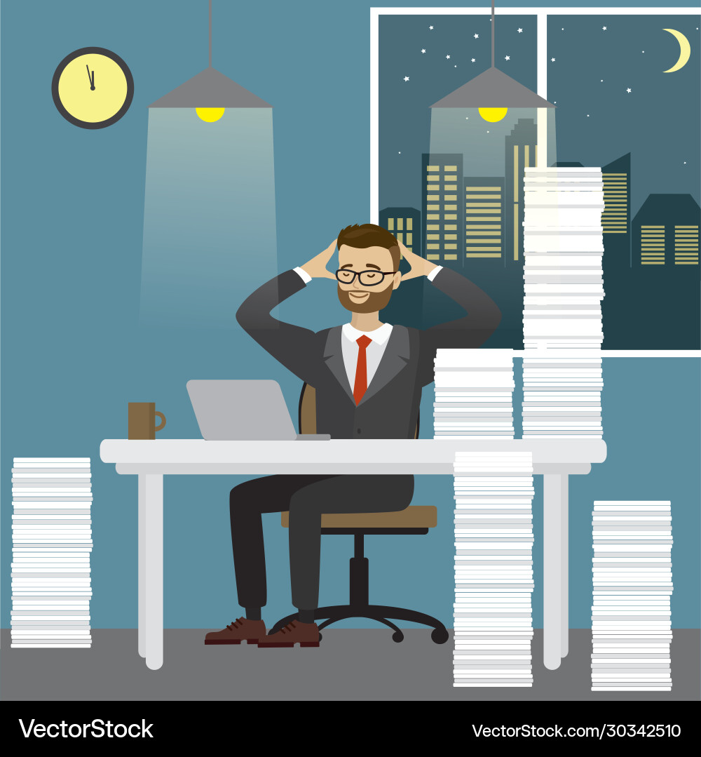 Overworked businessman or office worker sitting Vector Image