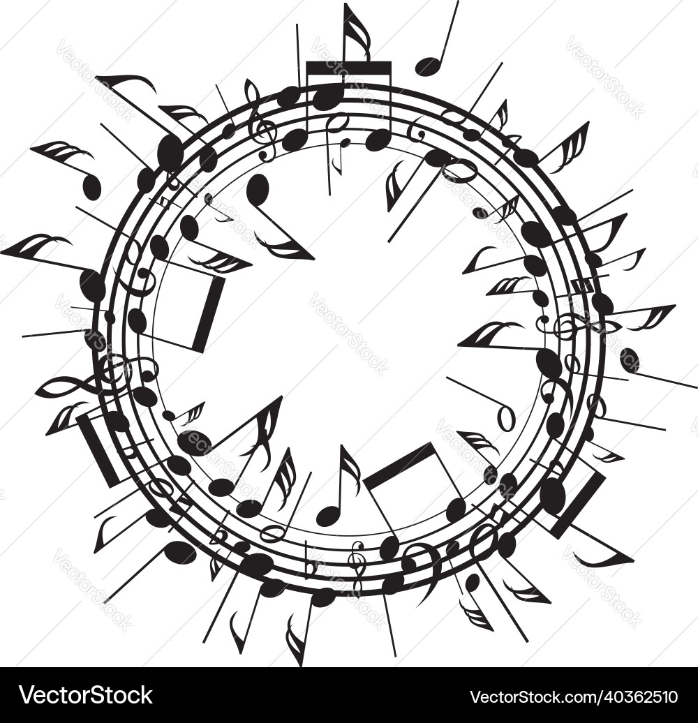 Round background with staves and music notes Vector Image