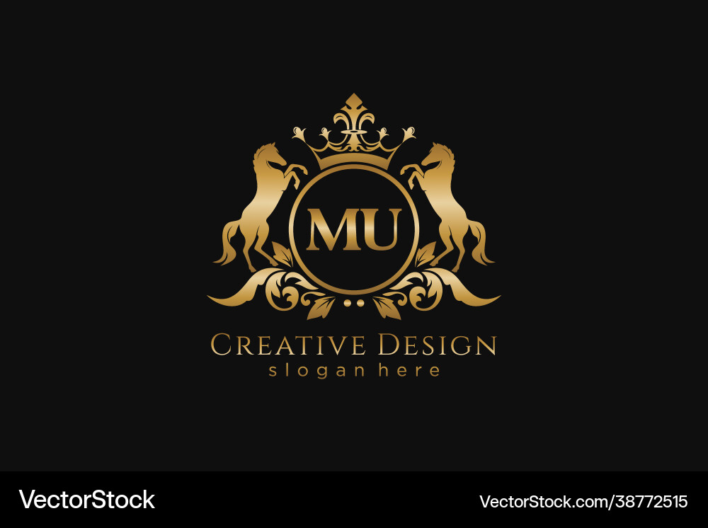 Initial mu retro golden crest with circle and two Vector Image